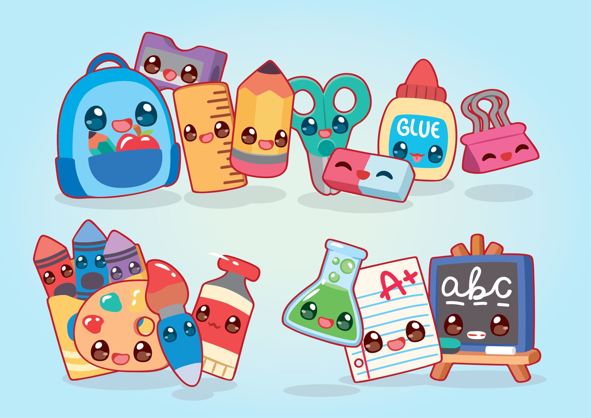 Back to School Clipart Kawaii Preschool Illustration School | Etsy