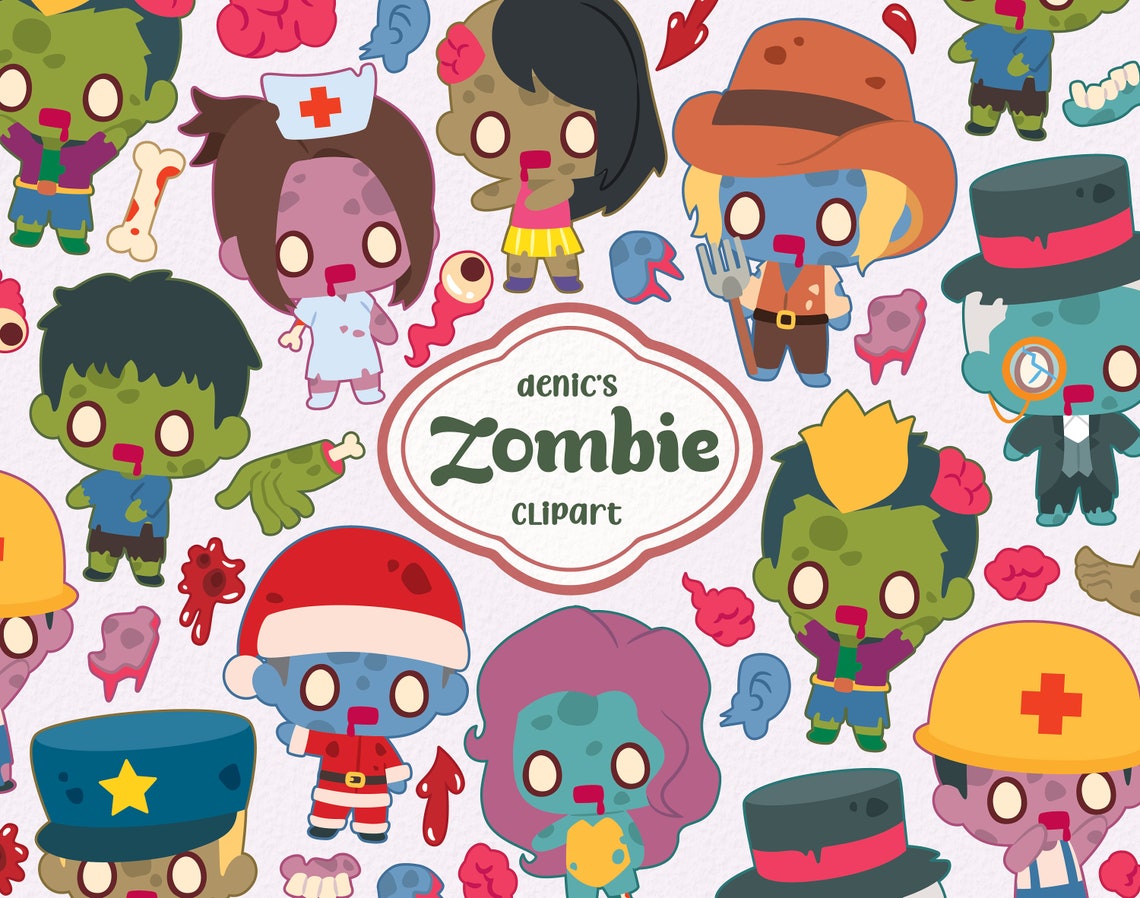 Zombie Clipart Chibi Zombie Cute Brain Alive Zombie Scary - Etsy