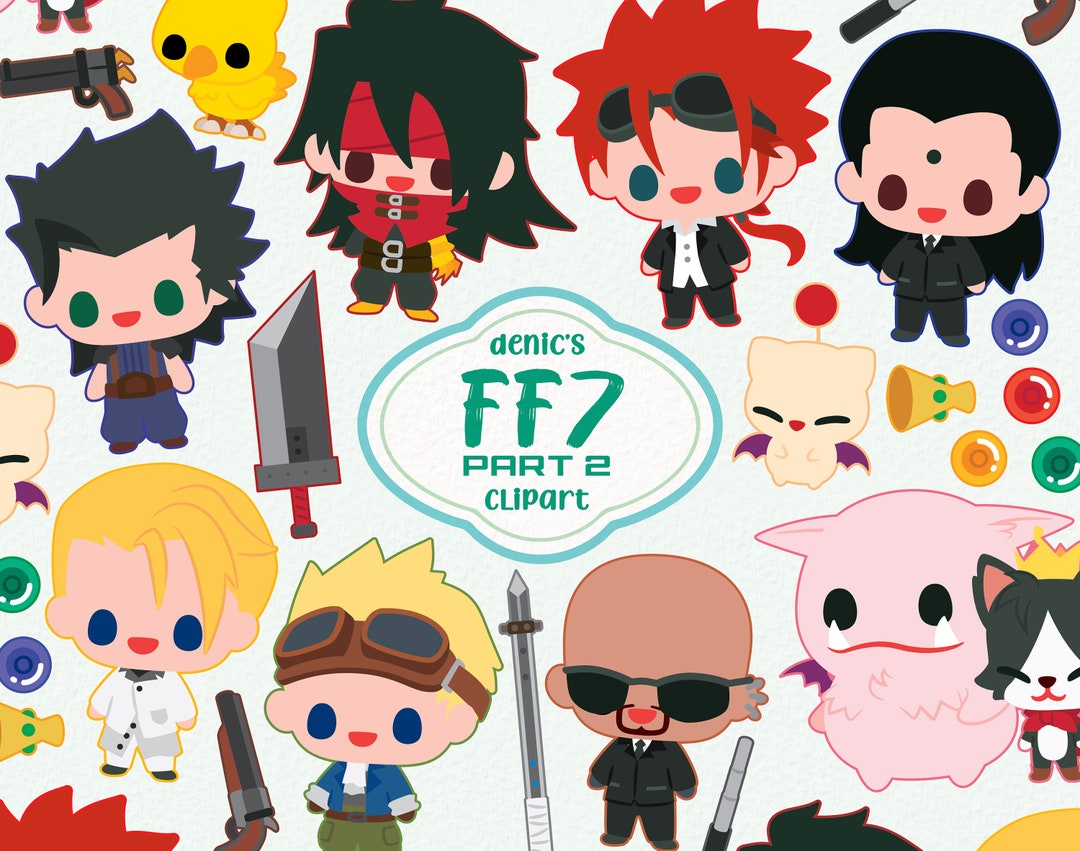 FF7 Clipart, FFVII Vector, Video Game Doodle, Kawaii Zack Vincent, Cute ...