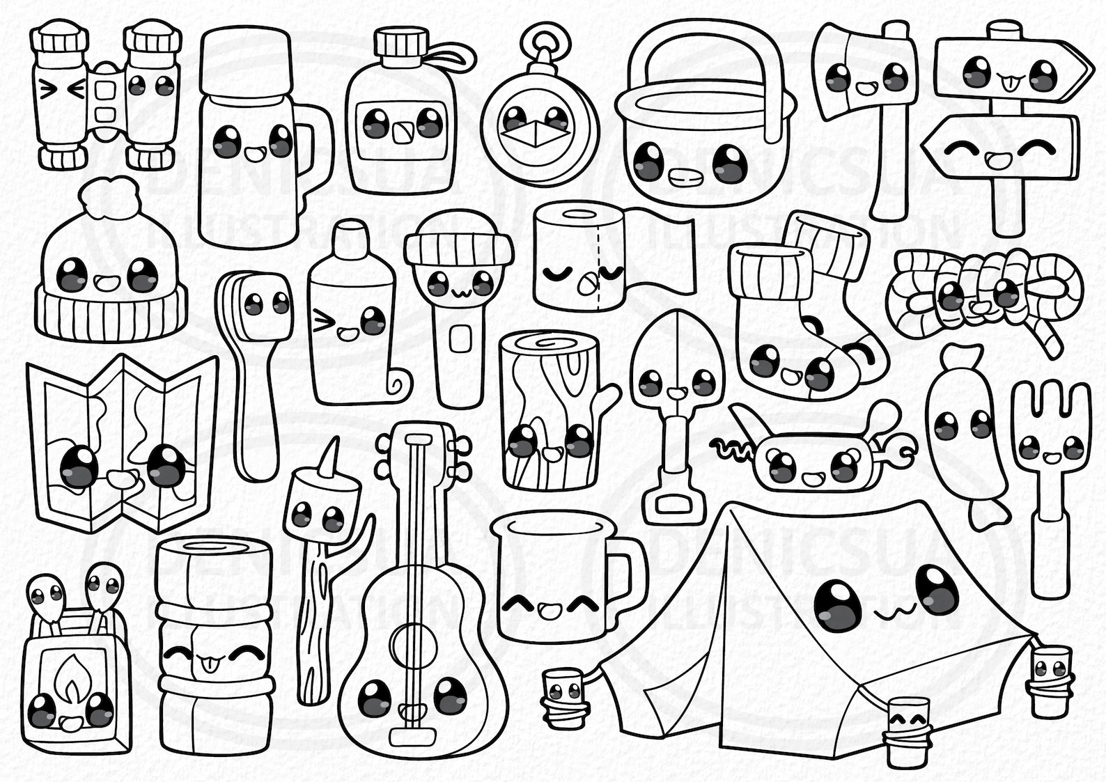 Camping Clipart Summer Travel Vector Kawaii Outdoor Tent | Etsy