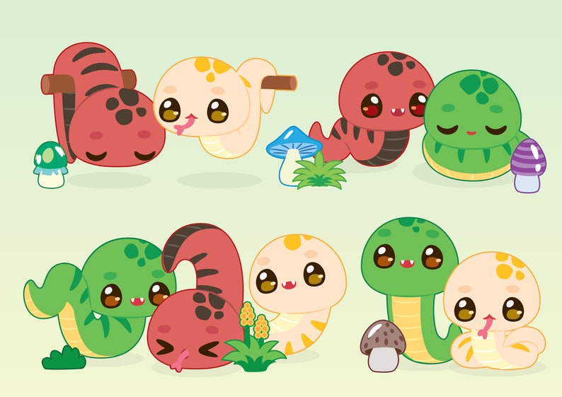 Snake Clipart Chibi Snake Colorful Snakes Reptile Animals - Etsy