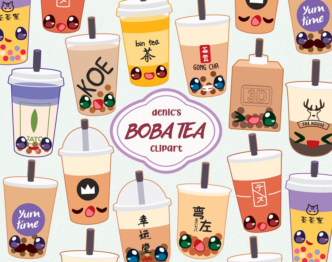 Boba Tea Clipart Sweet Drinks Boba Family Famous Drink - Etsy