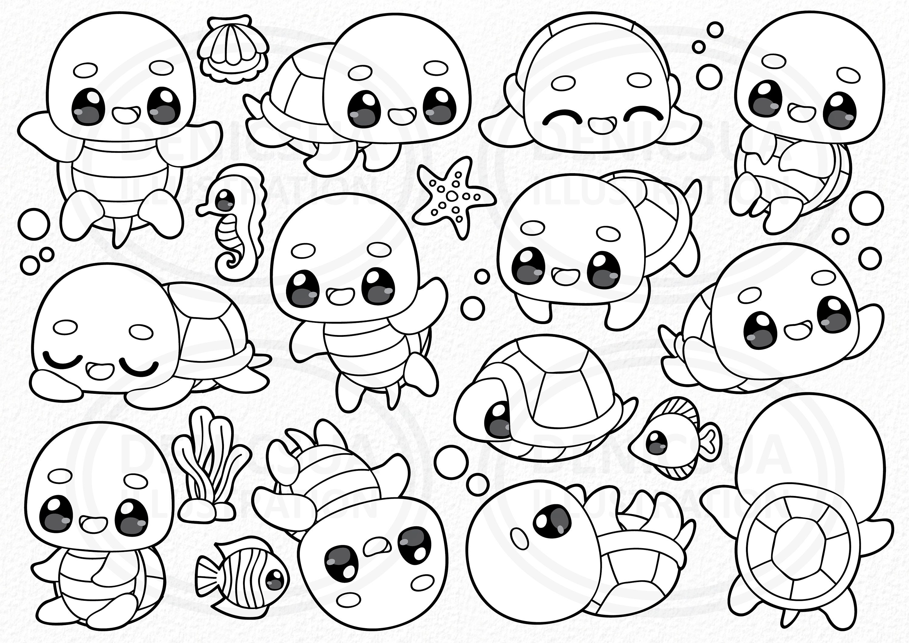 Sea Turtle Clipart Chibi Cute Turtle Sea Animal Reptile - Etsy UK