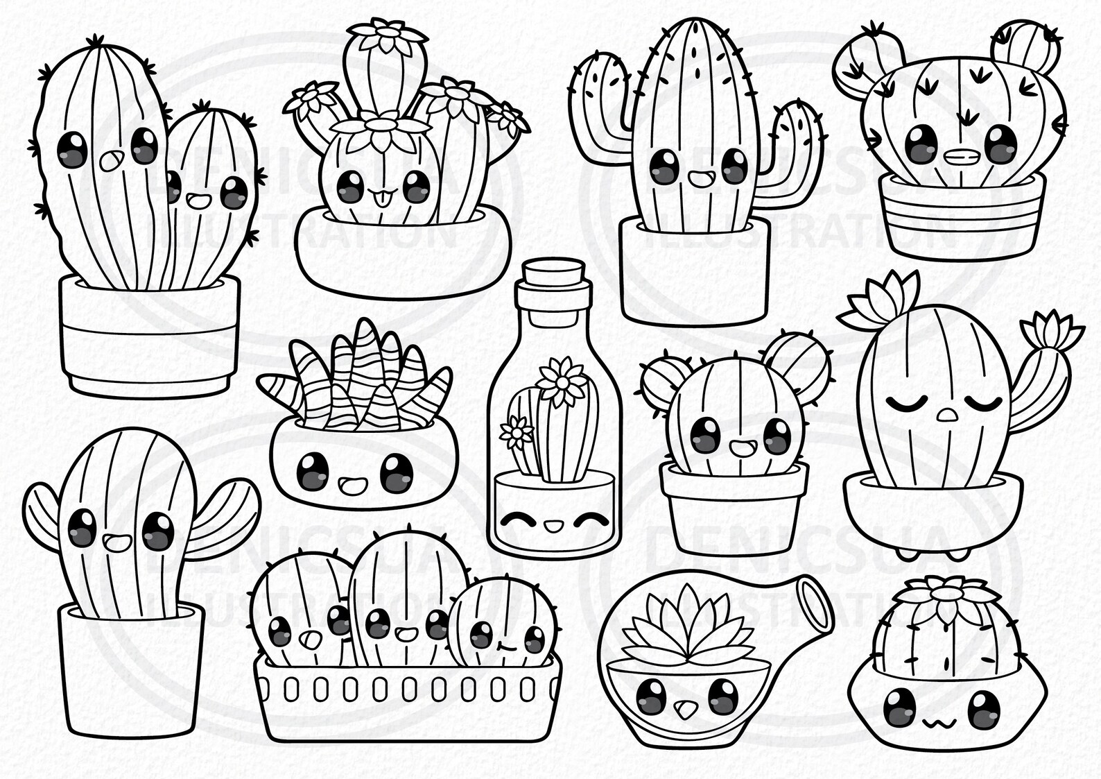 Kawaii Cactus Clipart Succulent Illustration Cute Cactus - Etsy