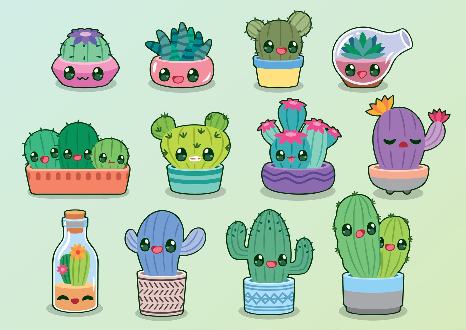 Kawaii Cactus Clipart Succulent Illustration Cute Cactus | Etsy