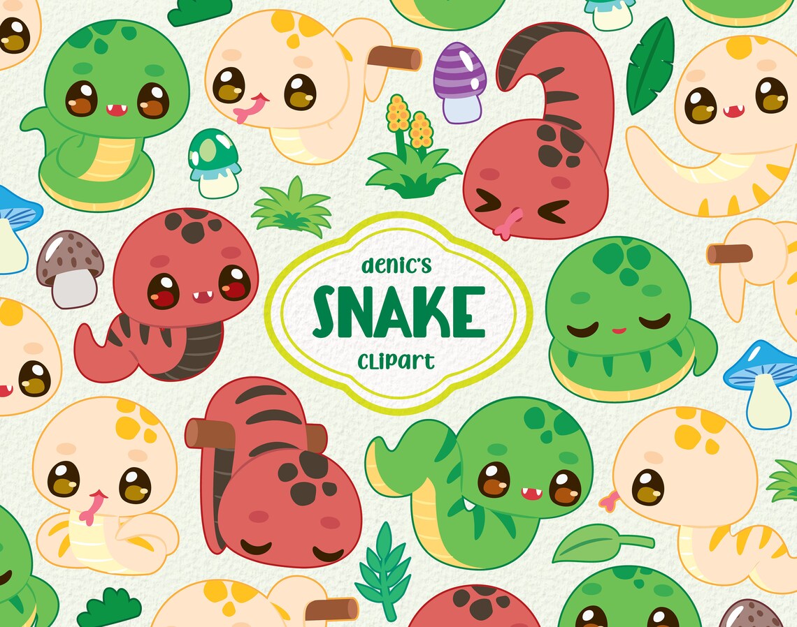Snake Clipart Chibi Snake Colorful Snakes Reptile Animals - Etsy