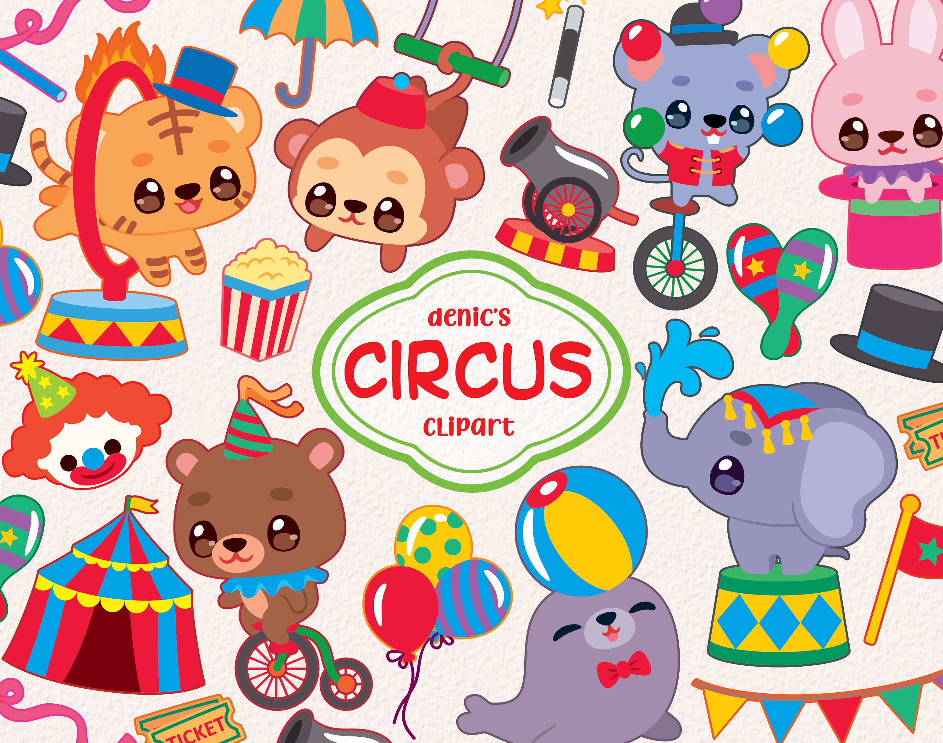 Cute Circus Animals Clipart