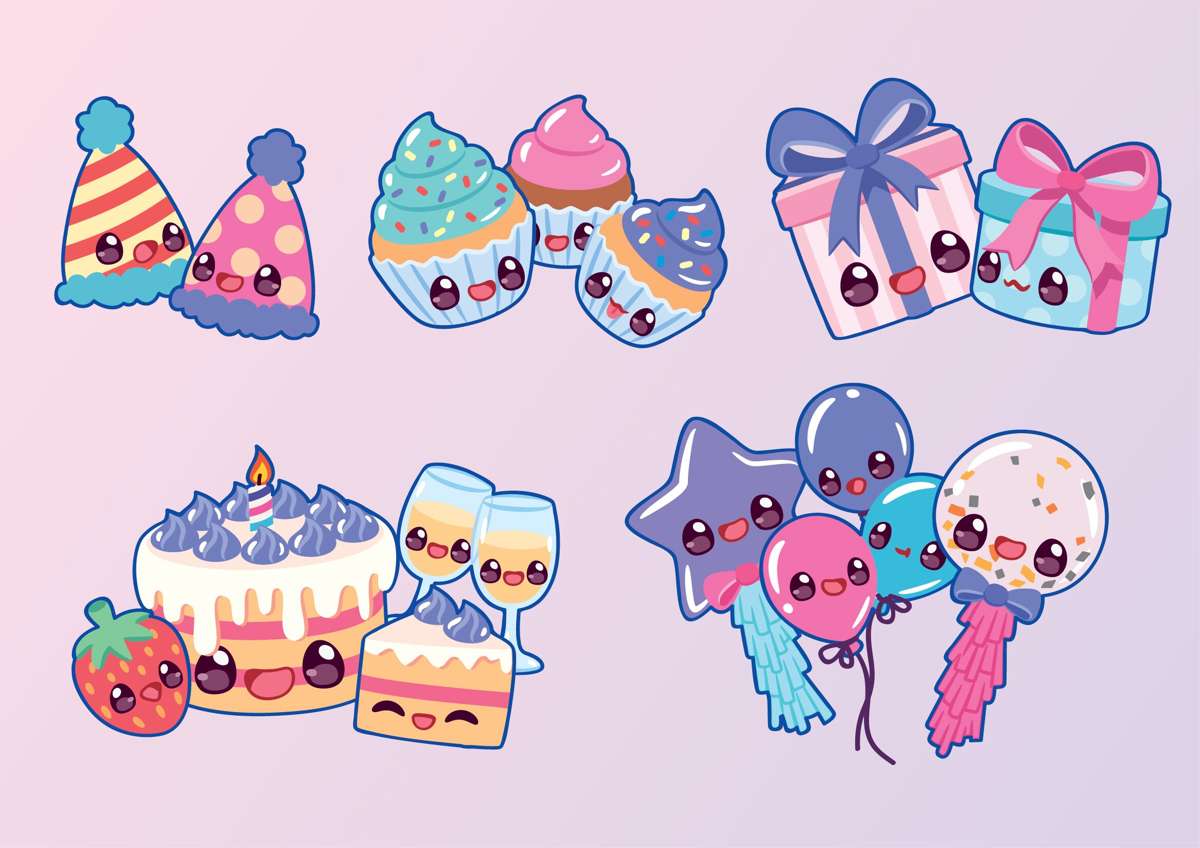 Birthday Party clipart Kawaii Celebration Happy birthday | Etsy