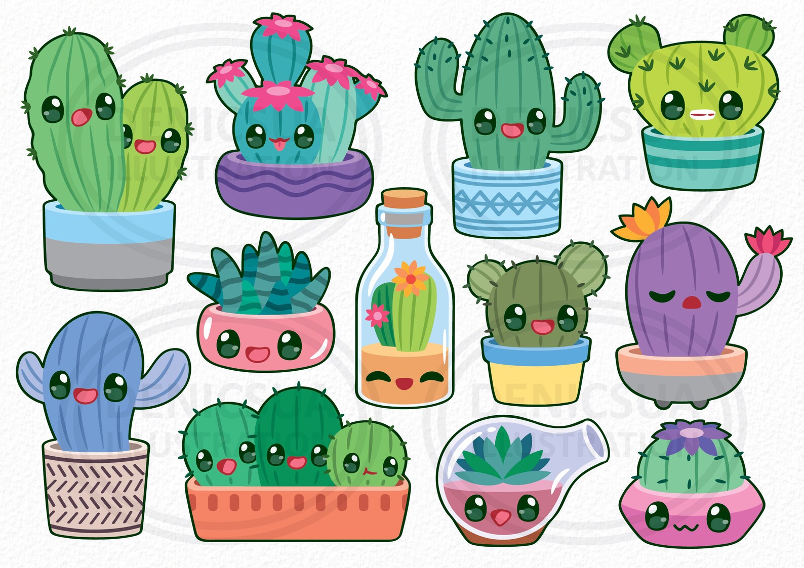 Kawaii Cactus Clipart Succulent Illustration Cute Cactus - Etsy