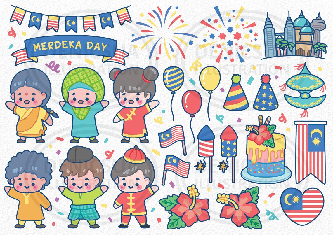 Merdeka Day Clipart Independence Day Vector Cute - Etsy