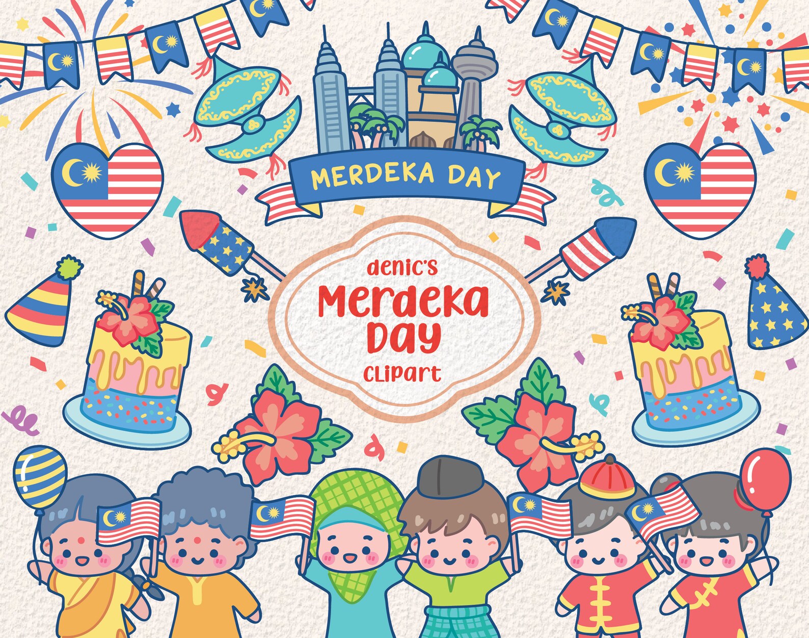 Merdeka Day Clipart Independence Day Vector Cute - Etsy