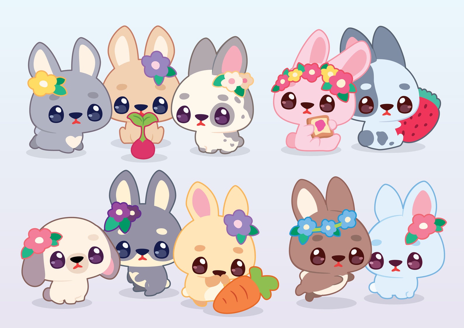 Chibi Rabbit Clipart Easter Bunny Vector Baby Bunny Cute - Etsy