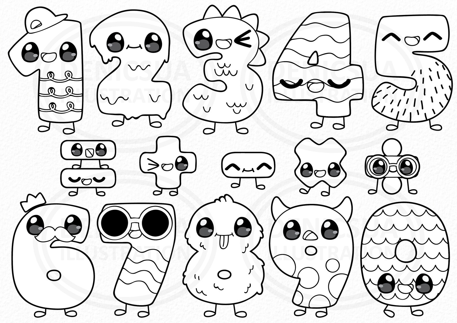 Number Clipart, Cute Number Doodle, Kawaii Character, Number Baby ...