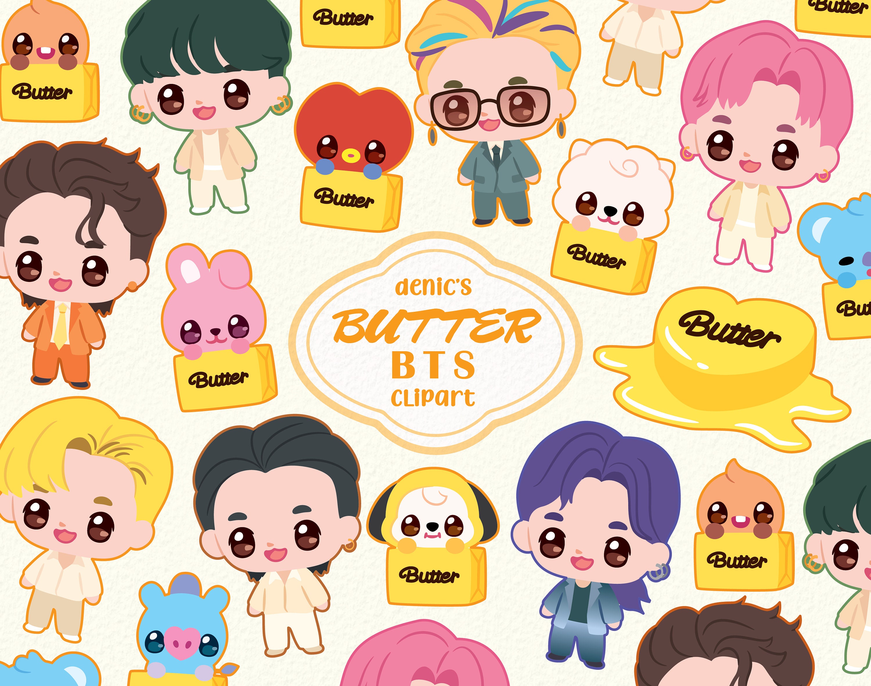 Chibi Kpop Clipart Butter BTS Character Kawaii Fanart - Etsy México