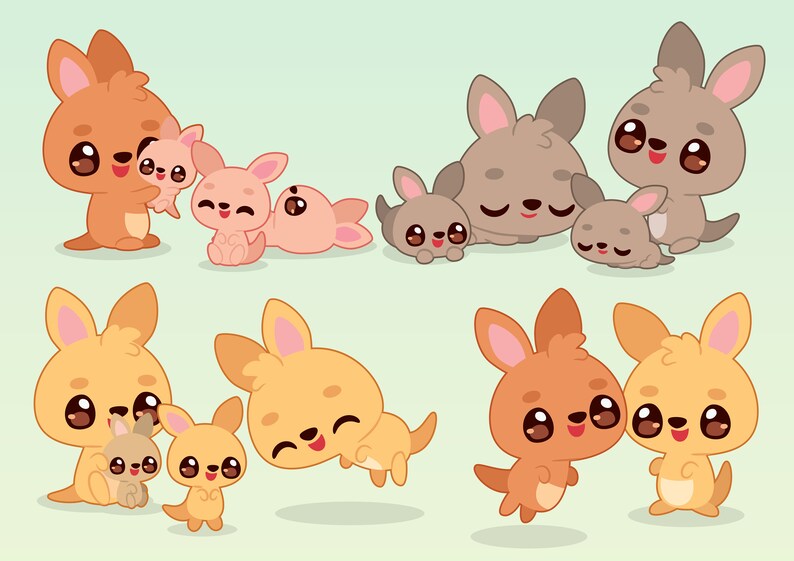 Kangaroo Clipart Chibi Kangaroo Cute Animal Kangaroo - Etsy