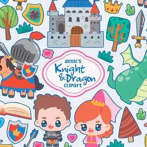 Knight & Dragon Clipart, Princess Knight Clip Art, Fairy Tail Vector ...