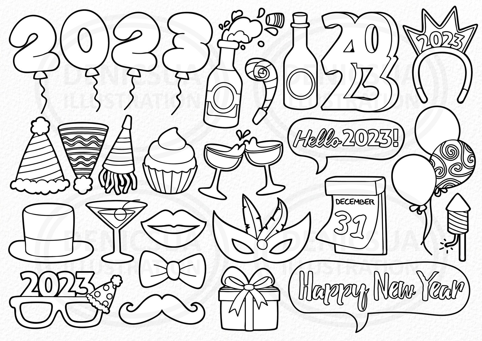 2023 New Year Clipart, New Year Party Vector, Gold 2023 Illustration ...