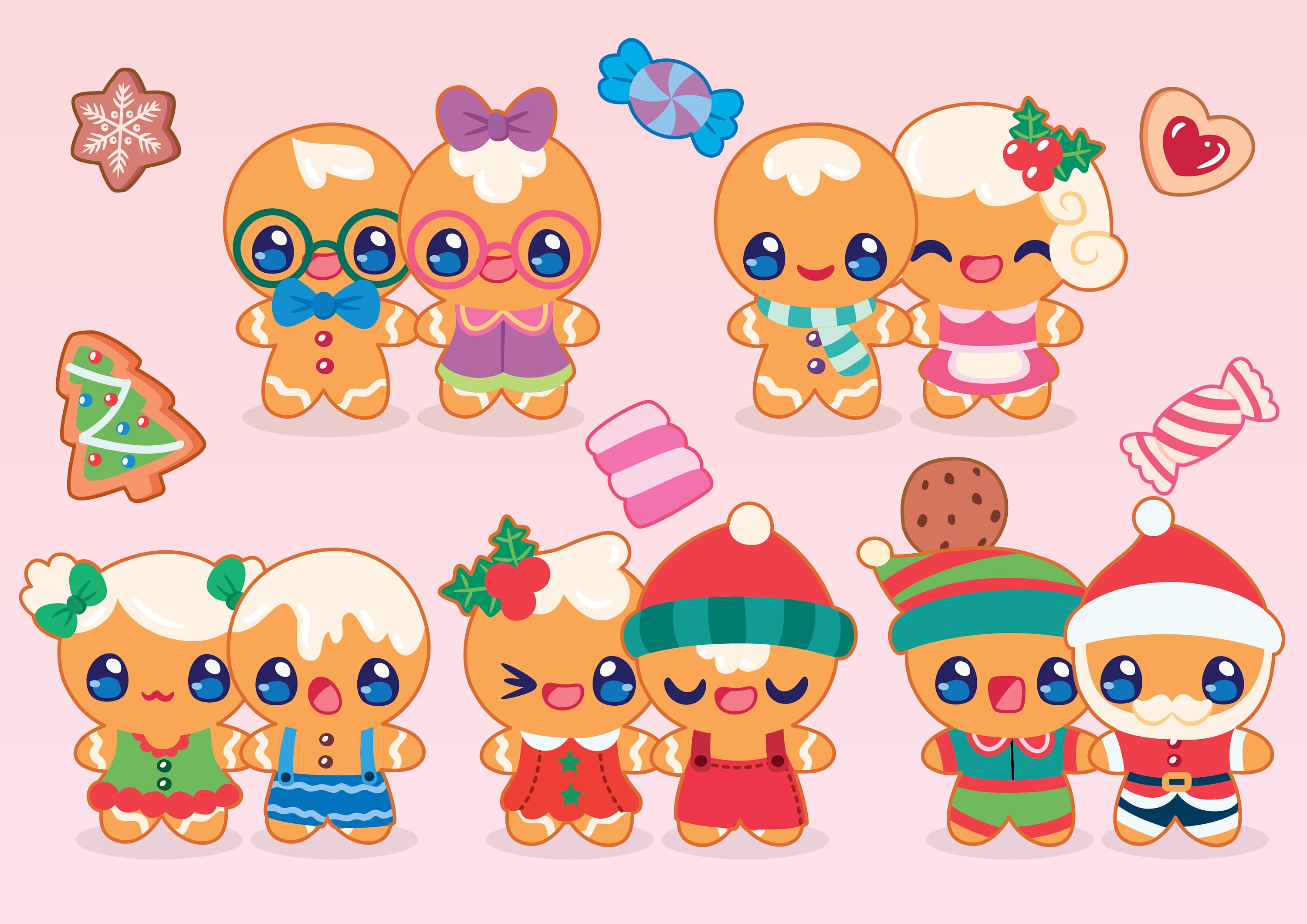 Gingerbread Man Clipart Christmas Food Vector Kawaii - Etsy Canada