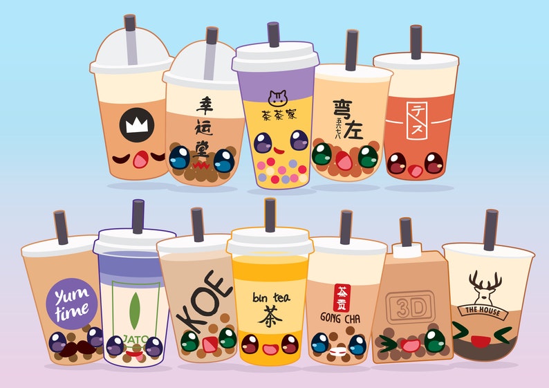 Boba Tea Clipart Sweet Drinks Boba Family Famous Drink - Etsy