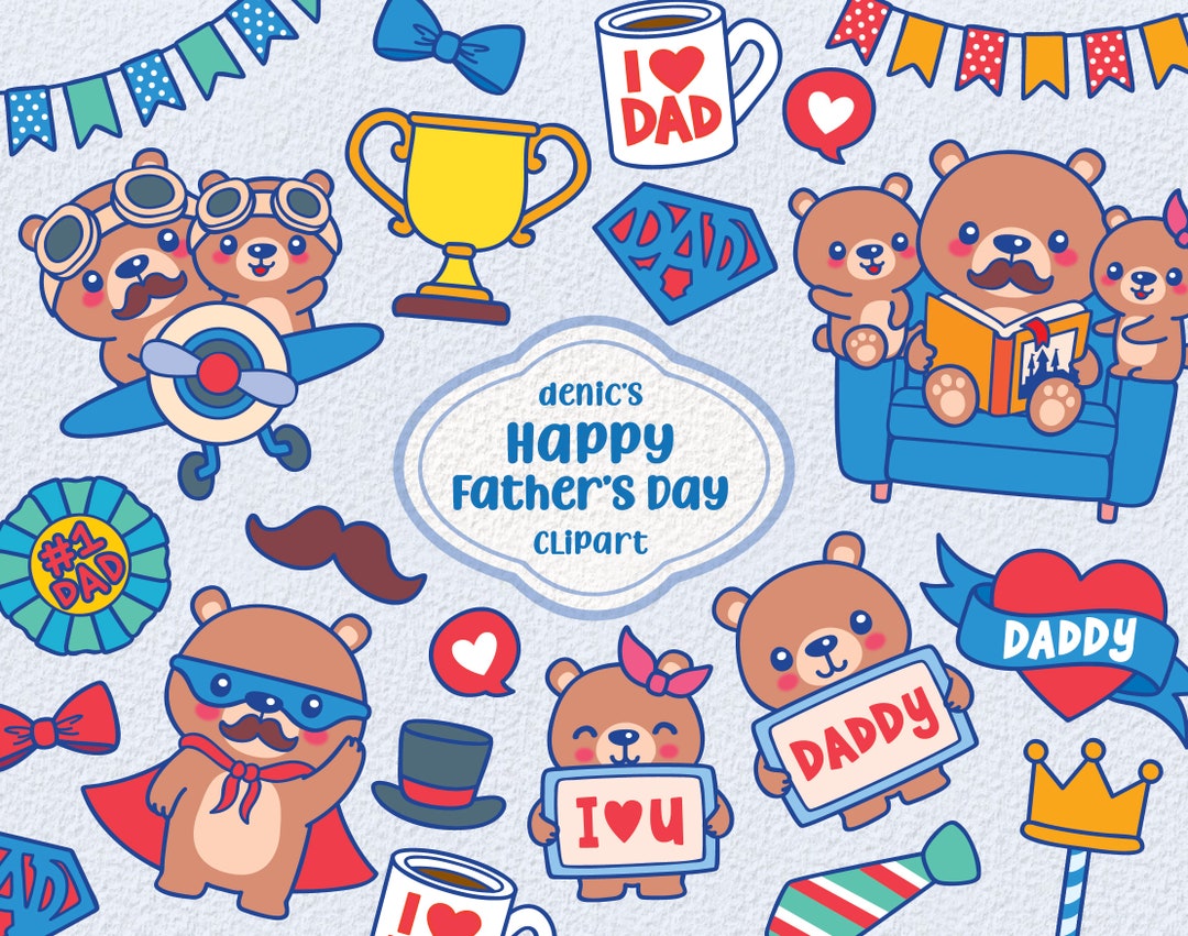 Father's Day Clipart, Super Daddy Bear, Cute Illustration, Kawaii Bear ...