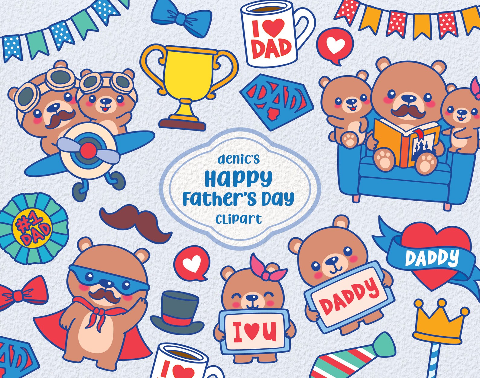 Father's Day Clipart Super Daddy Bear Cute Illustration - Etsy
