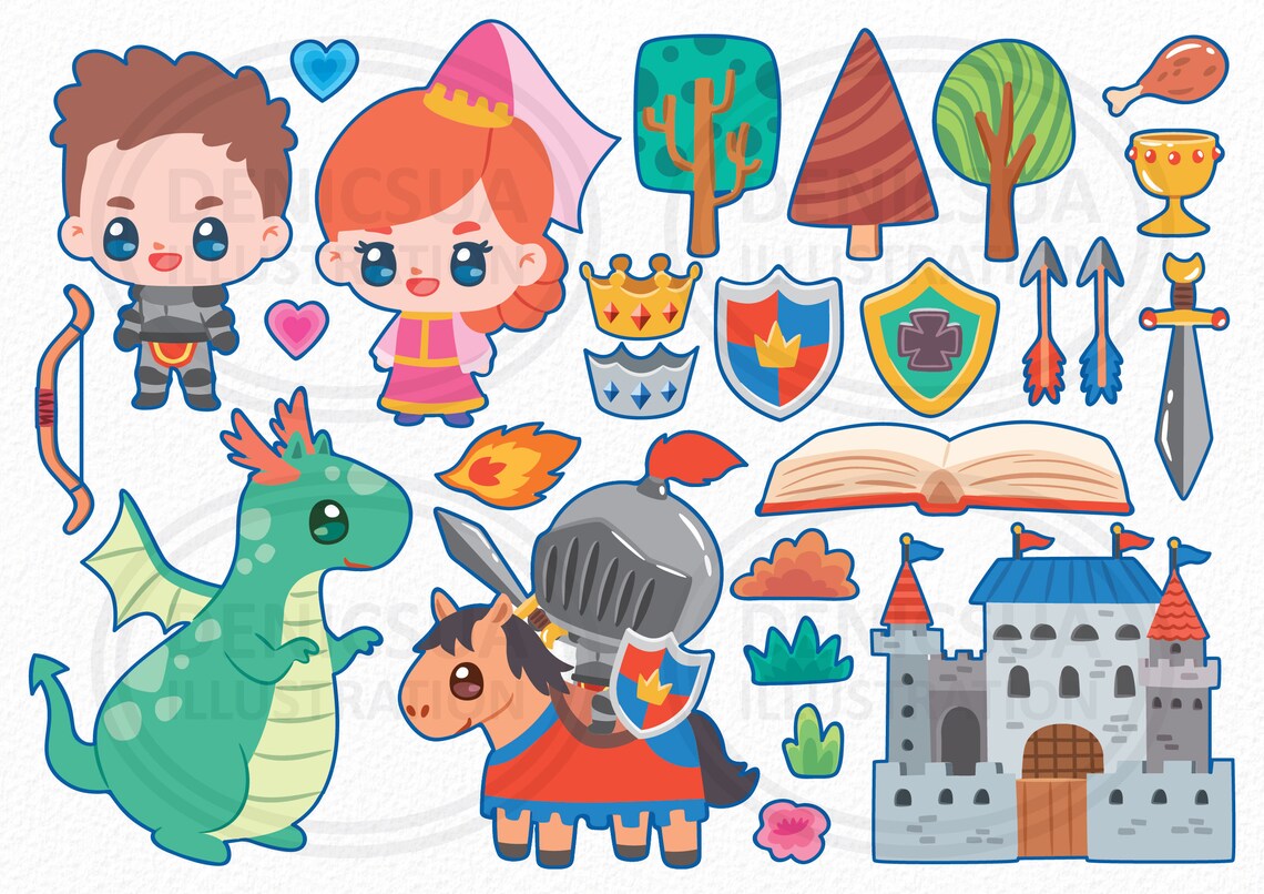 Knight & Dragon Clipart Princess Knight Clip Art Fairy Tail - Etsy