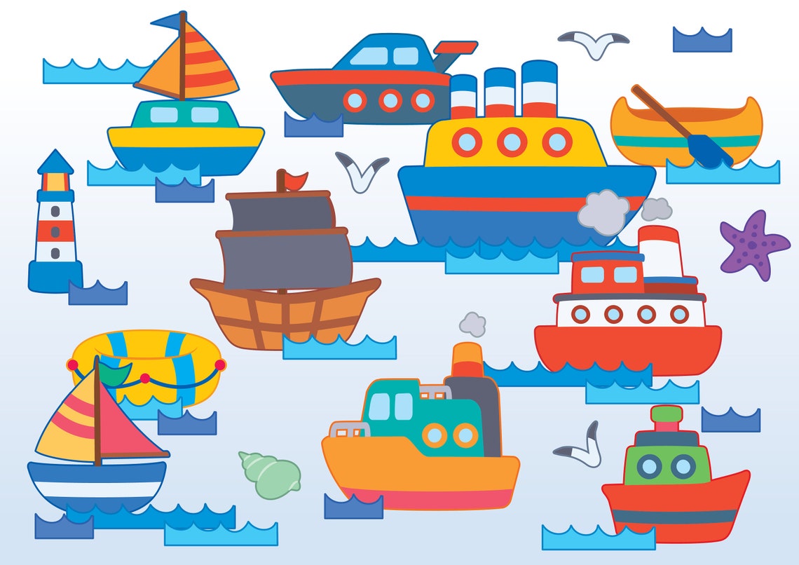 Water Transport Clipart Transportation Vector Kawaii Ship - Etsy