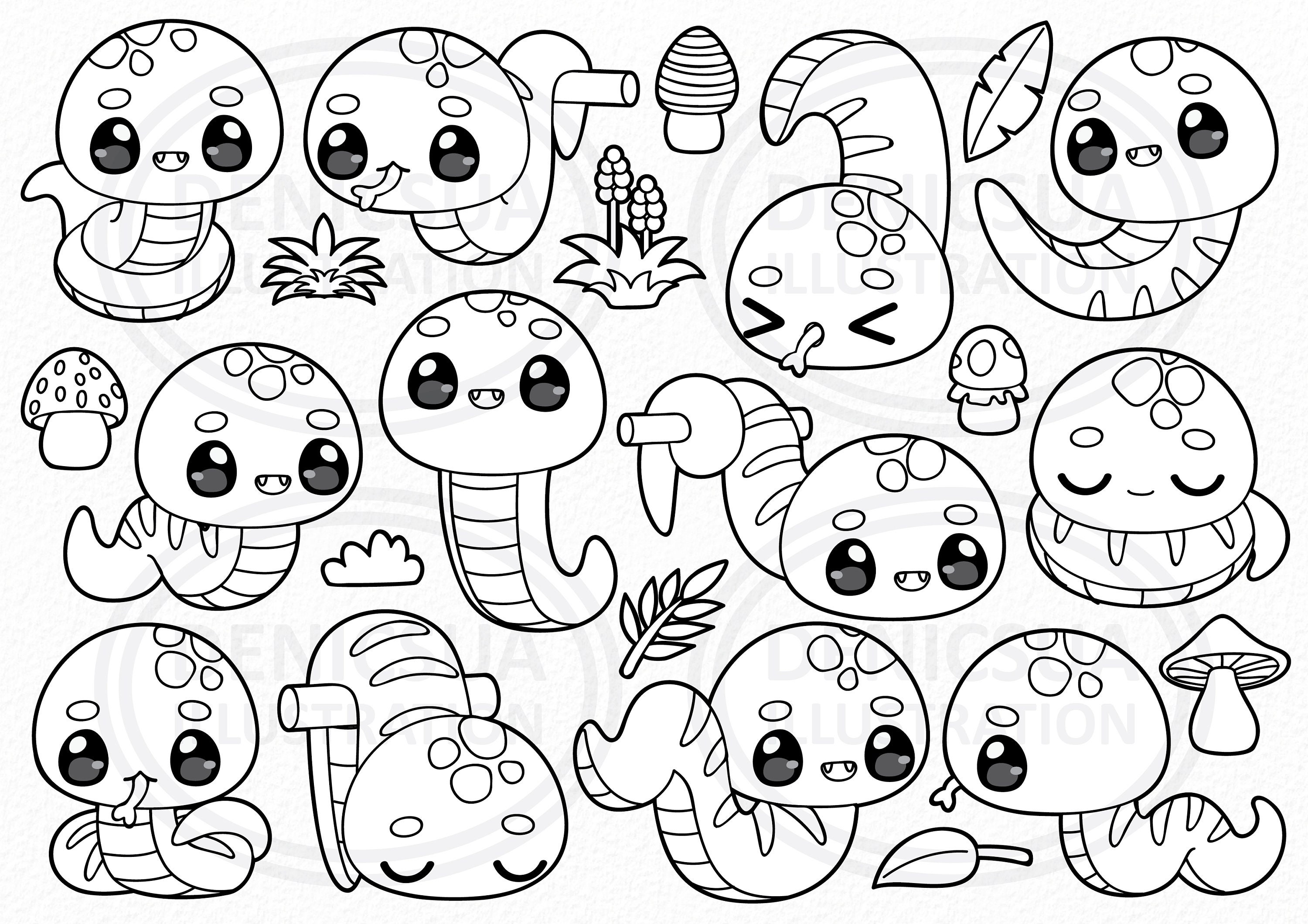 Snake Clipart Chibi Snake Colorful Snakes Reptile Animals - Etsy