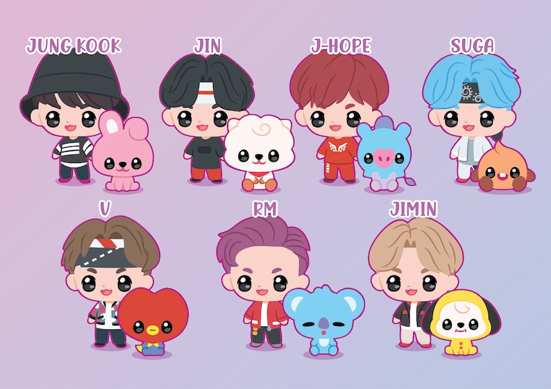 Chibi Kpop Clipart BTS Character Vector Kawaii Fanart - Etsy