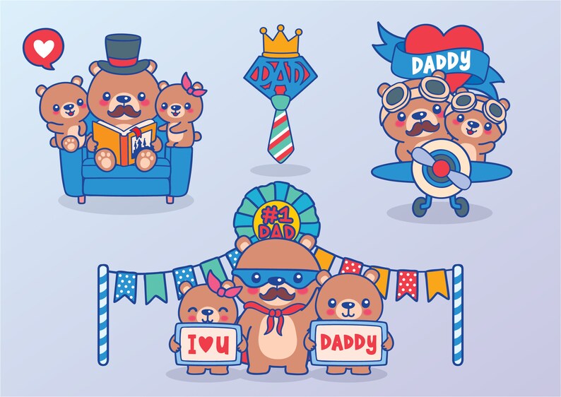 Father's Day Clipart Super Daddy Bear Cute Illustration - Etsy