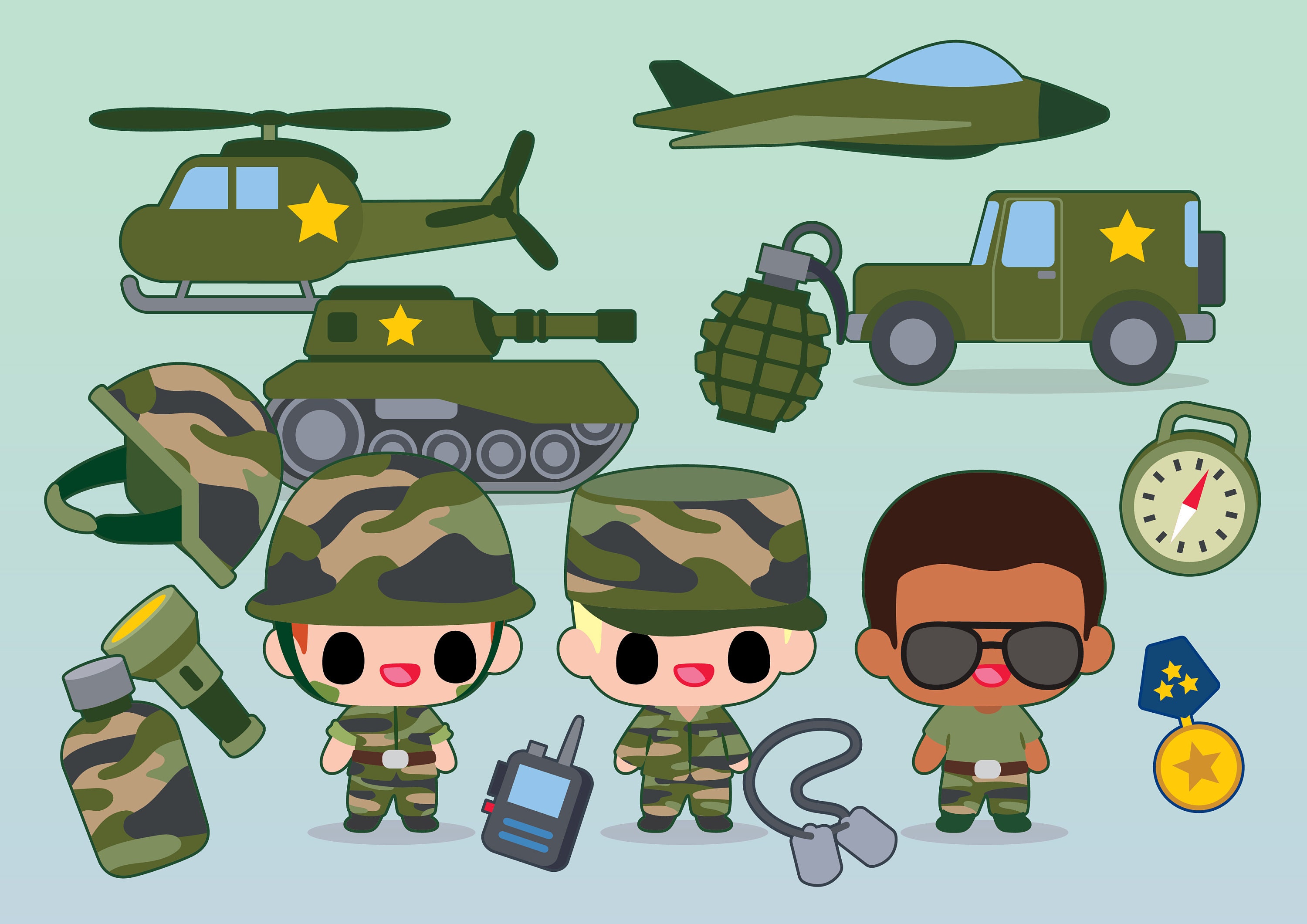 Clipart de soldado, vector militar, ejército de Chibi, mundo de la paz ...