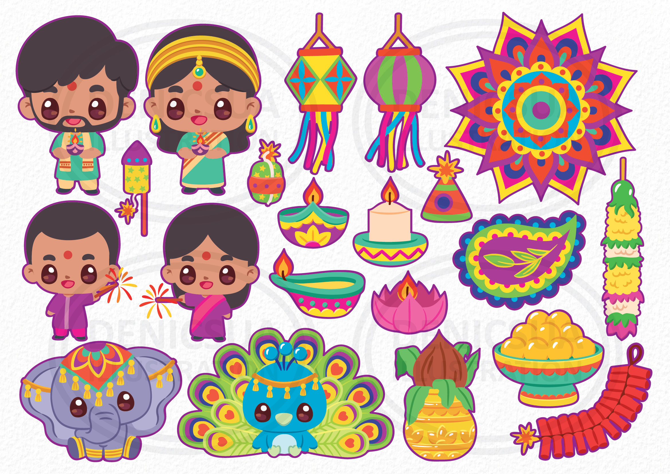 Happy Diwali Clipart Deepavali Illust India Celebrate - Etsy