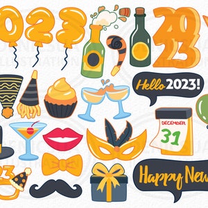 2023 New Year Clipart, New Year Party Vector, Gold 2023 Illustration ...