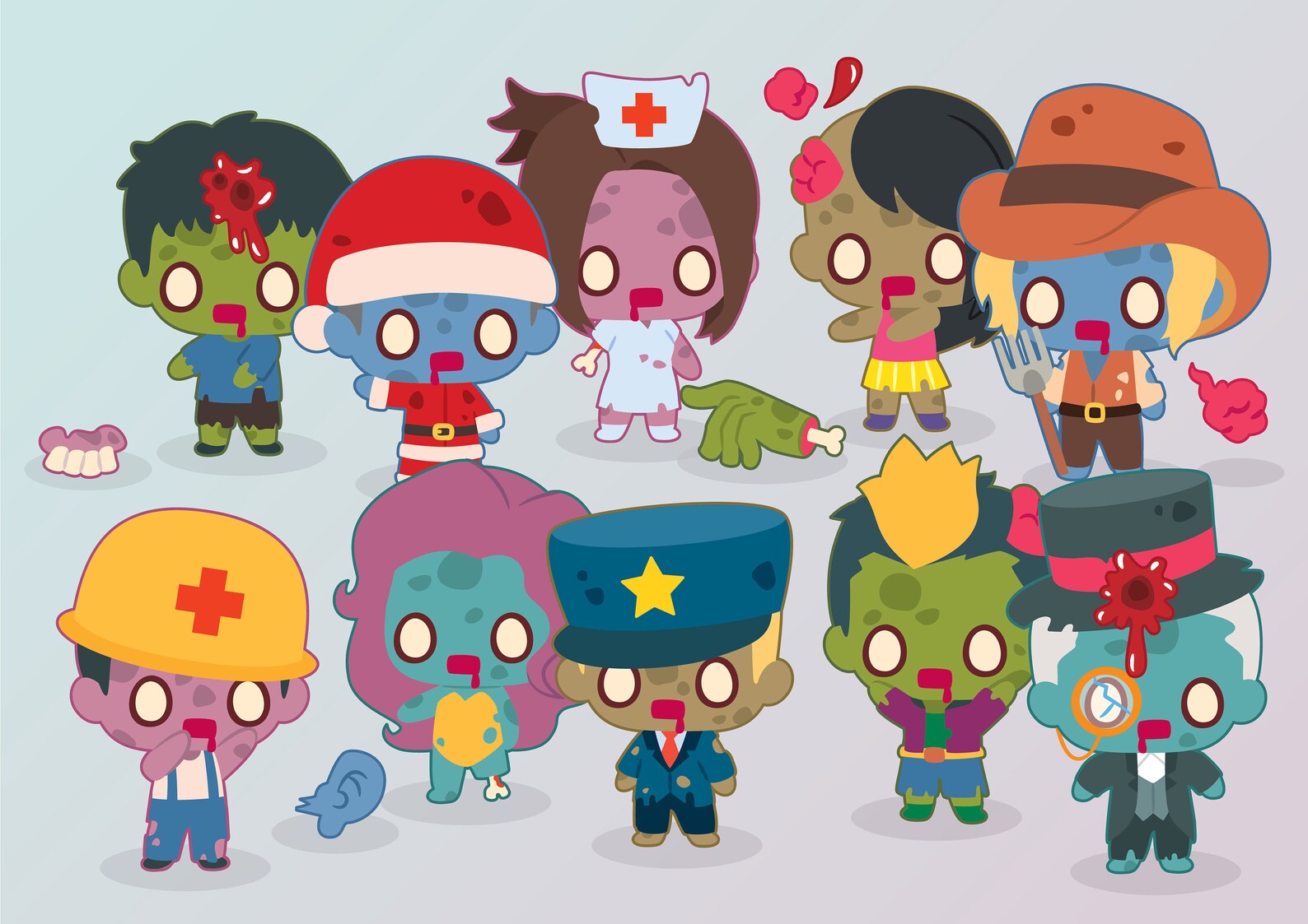 Zombie Clipart Chibi Zombie Cute Brain Alive Zombie Scary - Etsy