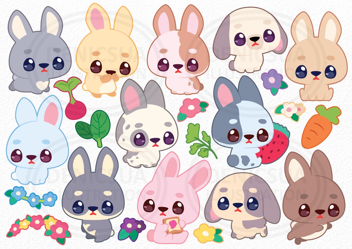 Chibi Rabbit Clipart Easter Bunny Vector Baby Bunny Cute - Etsy