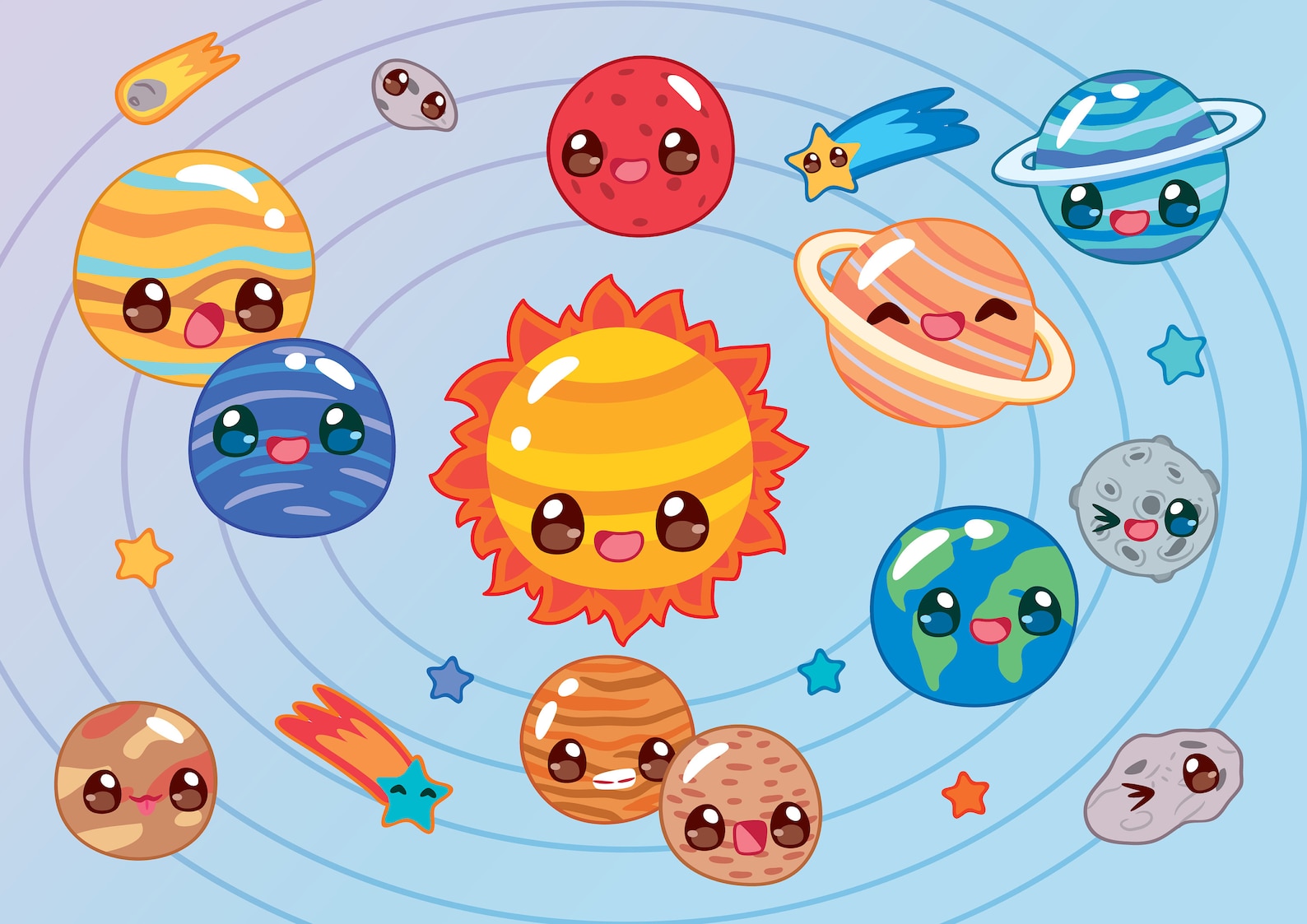 Kawaii Planet Clipart Solar System Vector Outer Space | Etsy