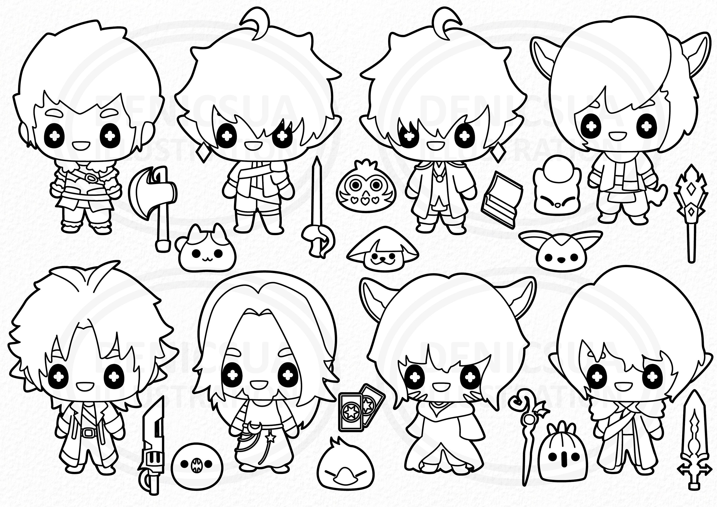 FF14 Clipart FFXIV Vector Video Game Illust Chibi - Etsy