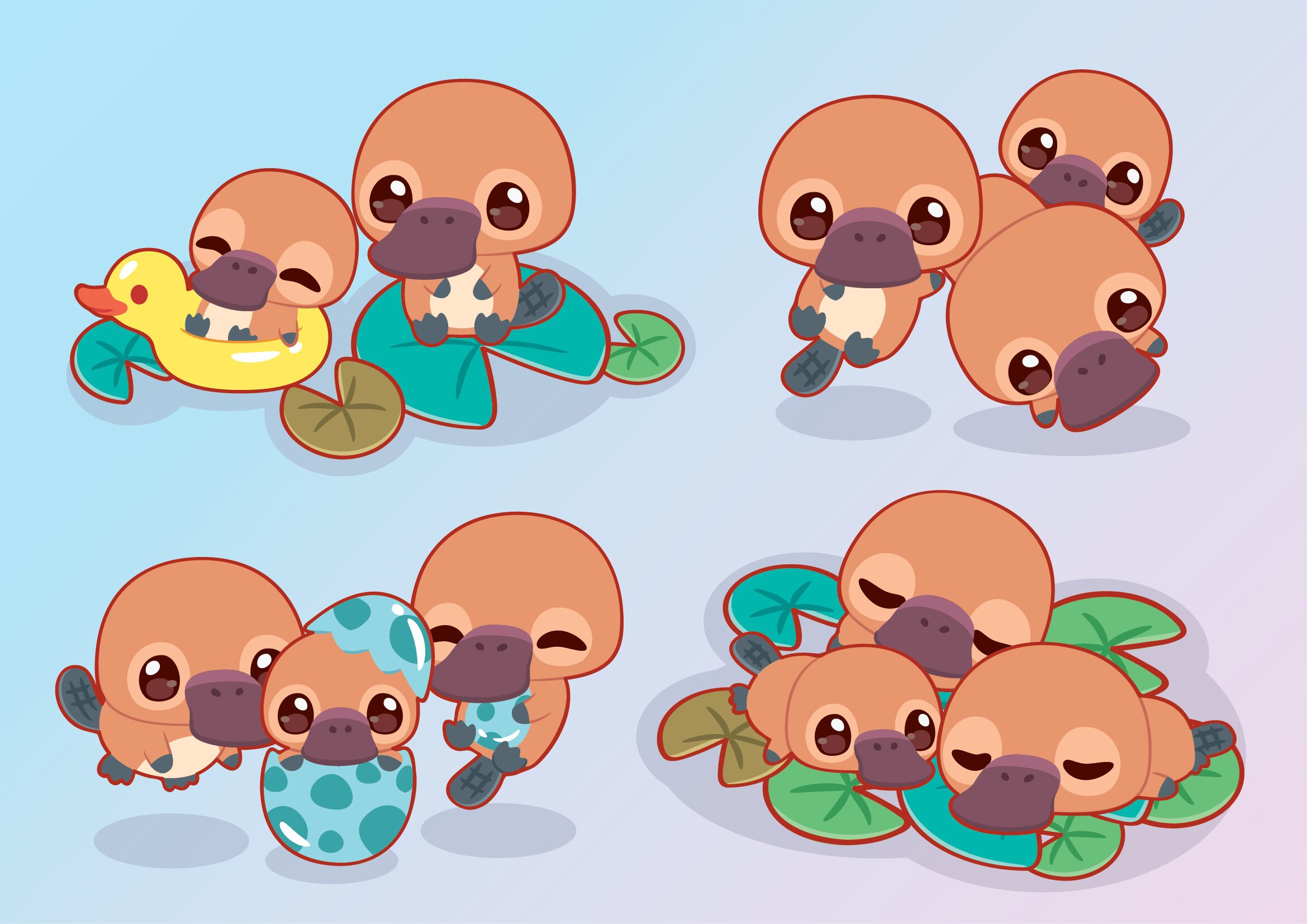 Kawaii Platypus Clipart Platypus Family Vector Australian - Etsy