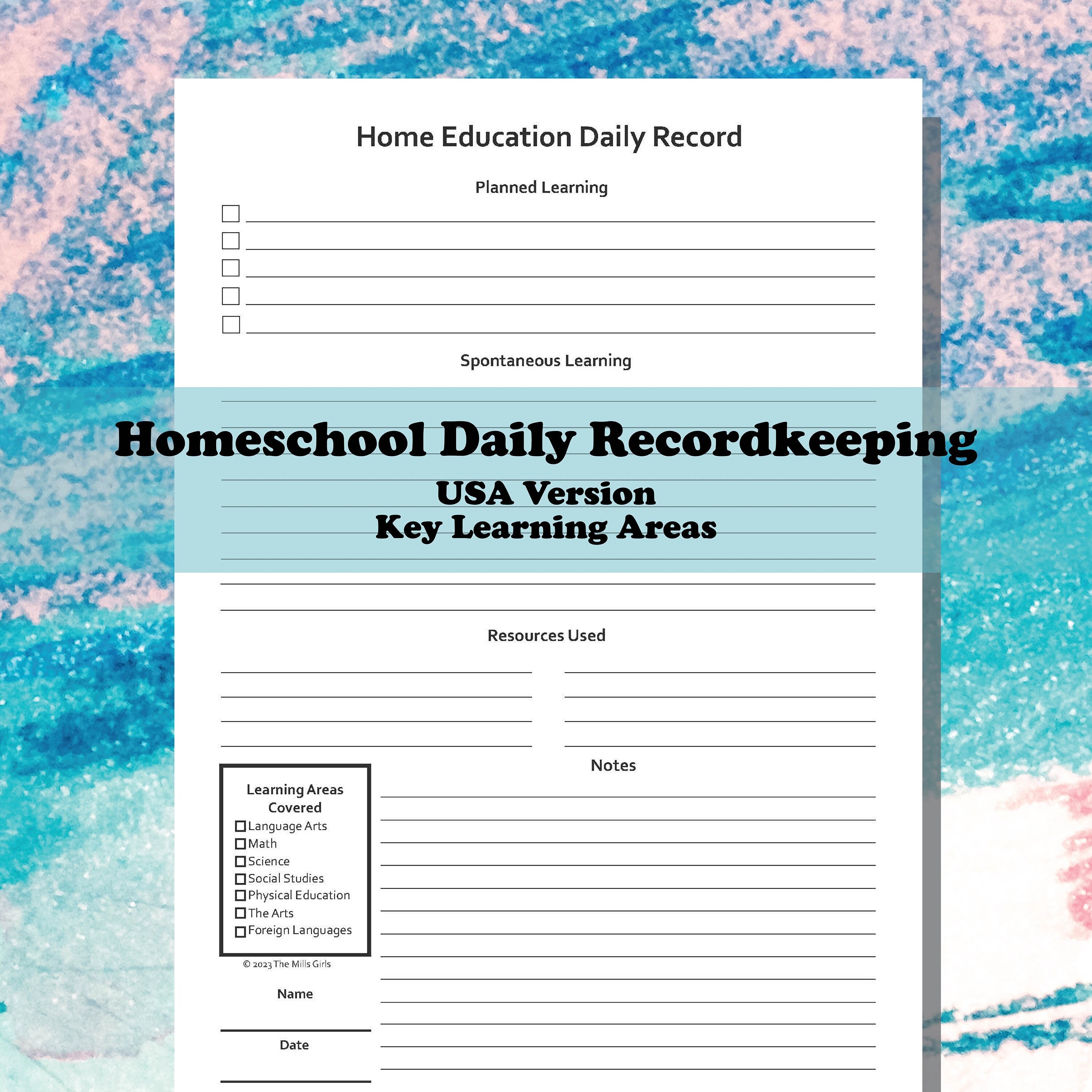 Homeschool Printable | Home Education Daily Record | Minimalist | USA ...