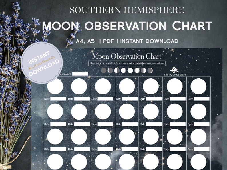 Moon Observation Chart Southern Hemisphere Moon Phase Tracker Diary ...