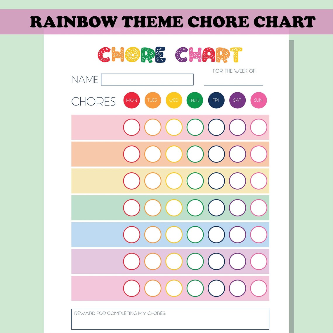 Kids Chore Chart Printable | Rainbow Colour Theme | Daily Checklist - Etsy
