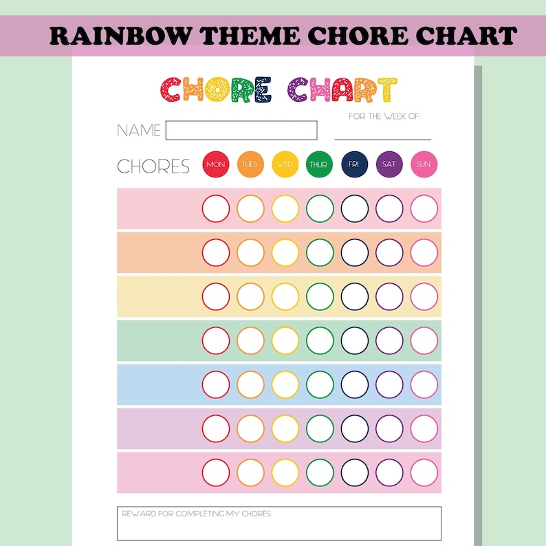 Kids Chore Chart Printable | Rainbow Colour Theme | Daily Checklist - Etsy