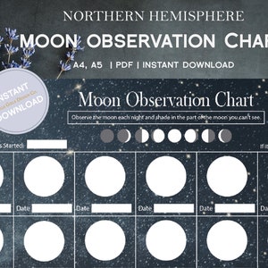 Moon Observation Chart | Northern Hemisphere | Moon Phase Tracker Diary ...