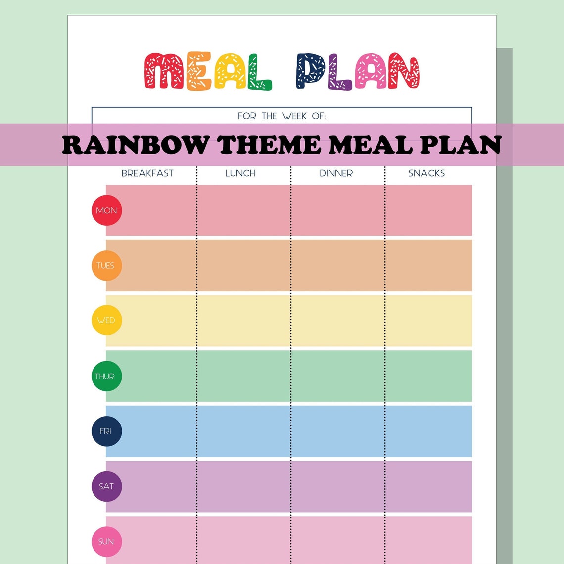 Meal Plan Printable | Rainbow Colour Theme | Teach Your Kids About ...