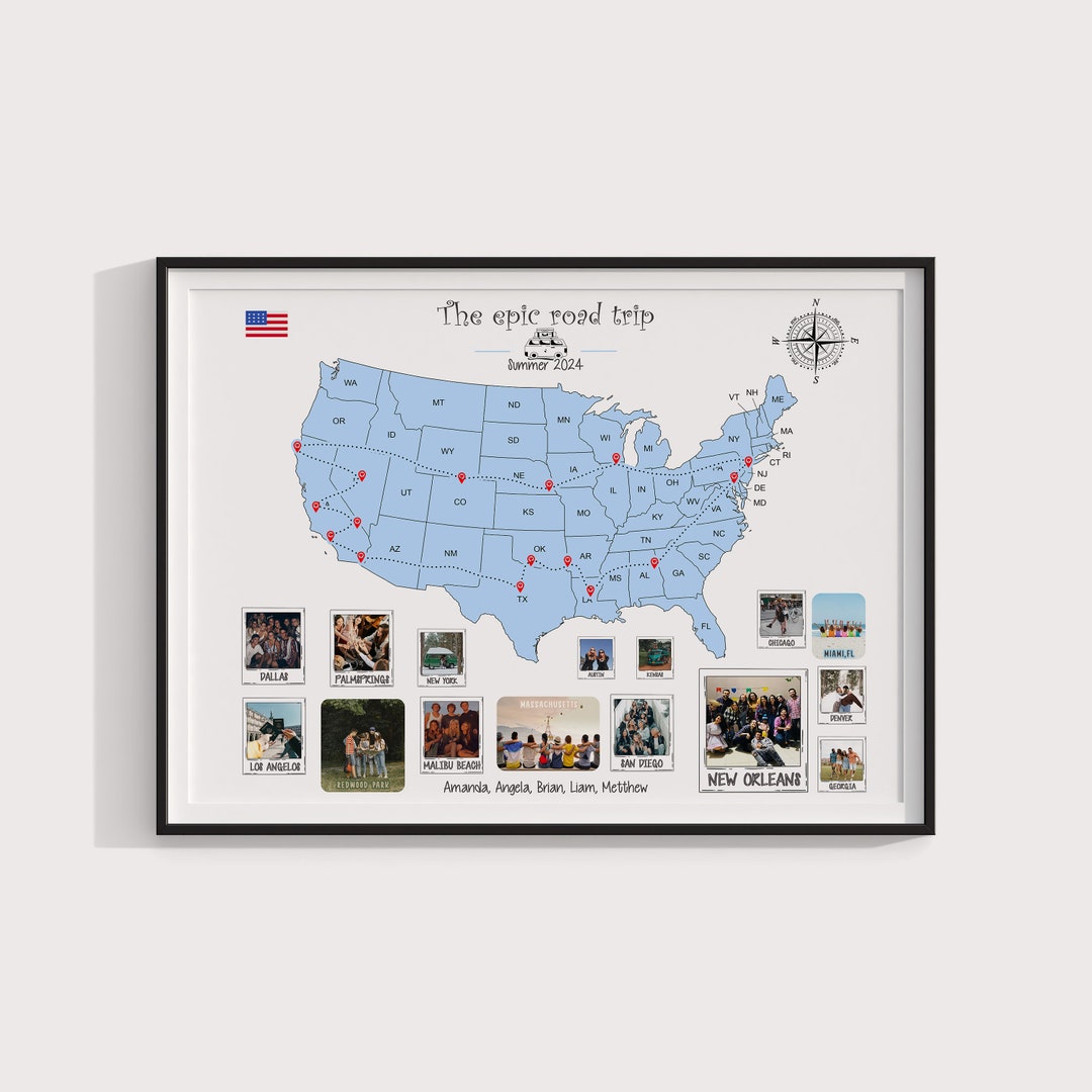 Custom Travel Map Poster Personalized Adventure & Road Trip Souvenir ...
