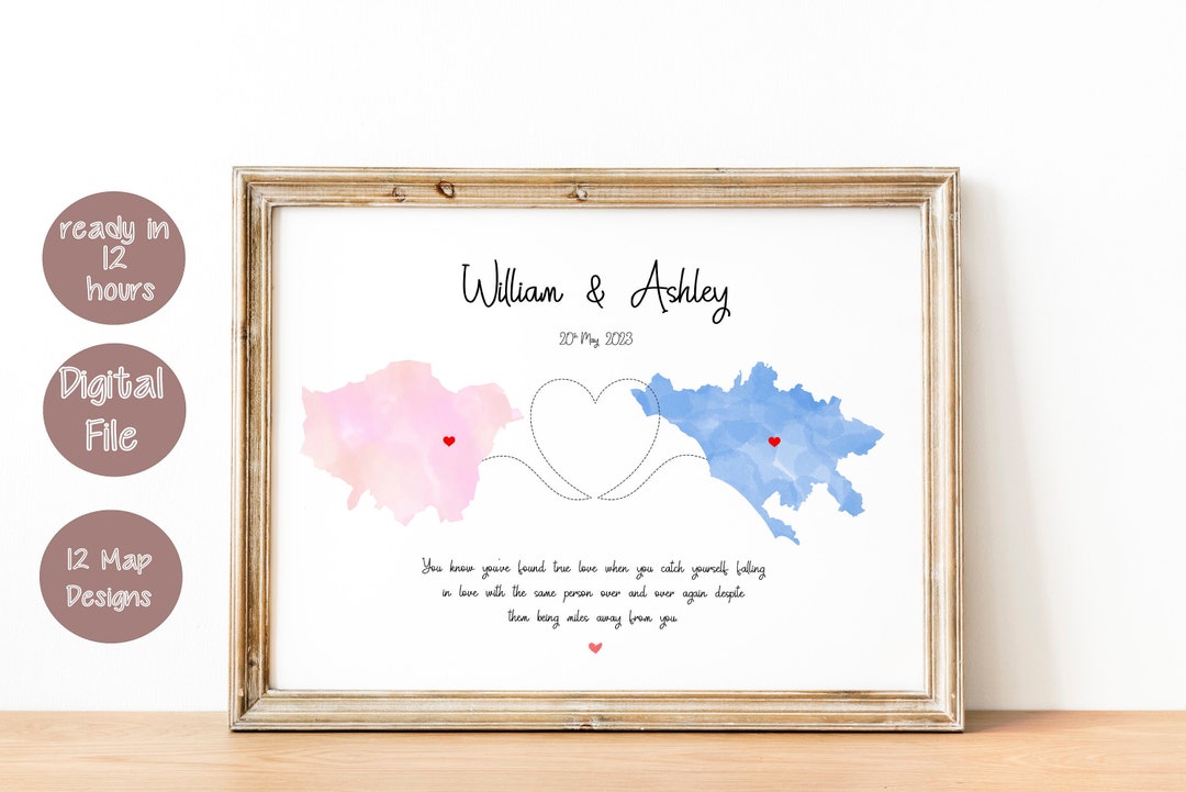Personalised Map Print - Any Two Countries or States - Custom Map Art ...