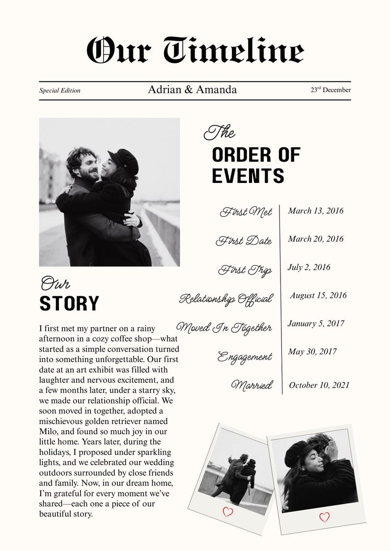 Anniversary Story Timeline, Personalized Our Journey Print, Custom ...
