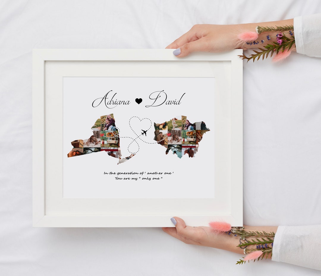 International Love Map Art, Long Distance Relationship Gift for ...