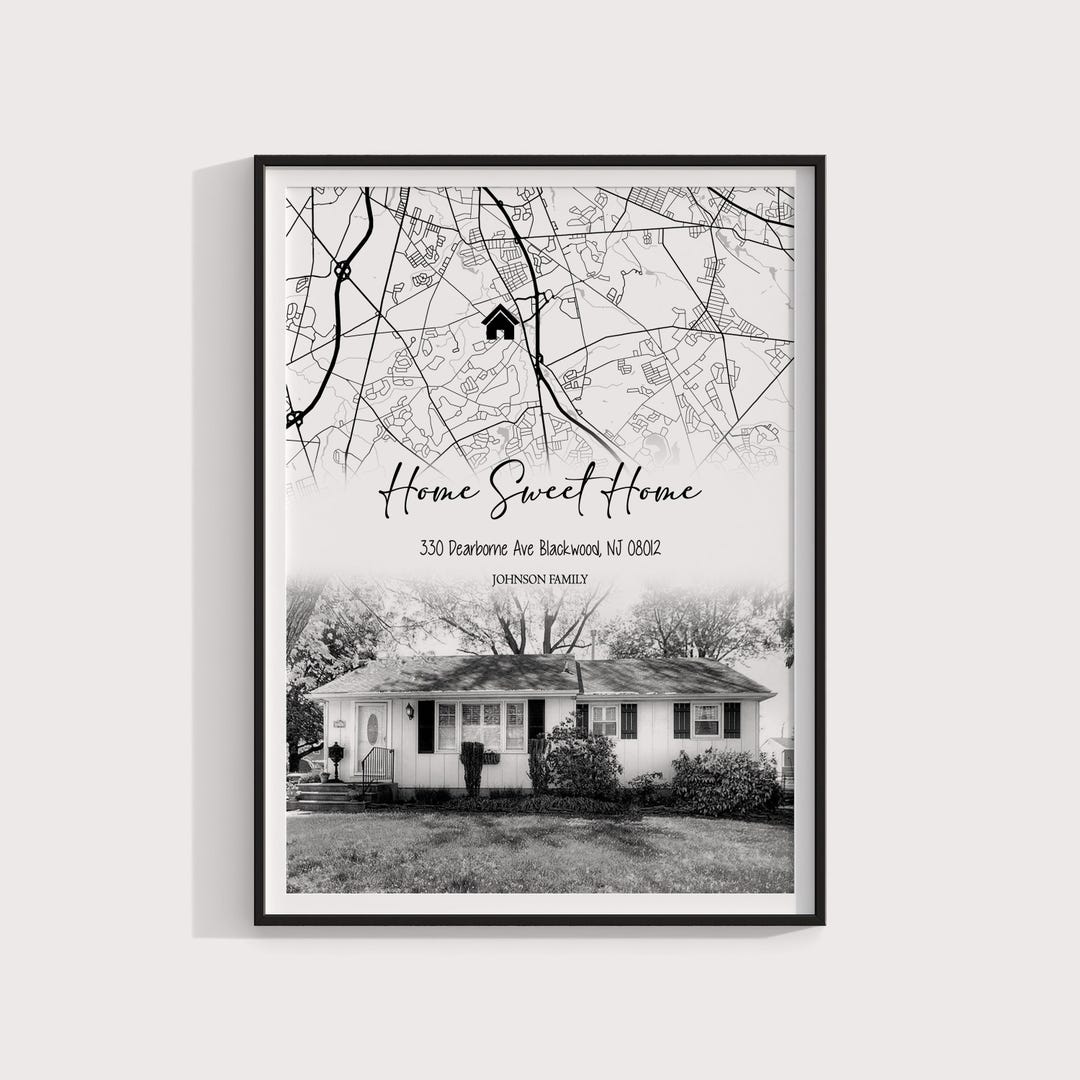 Custom Home Map Art, Personalized House Location Print, Family Home ...