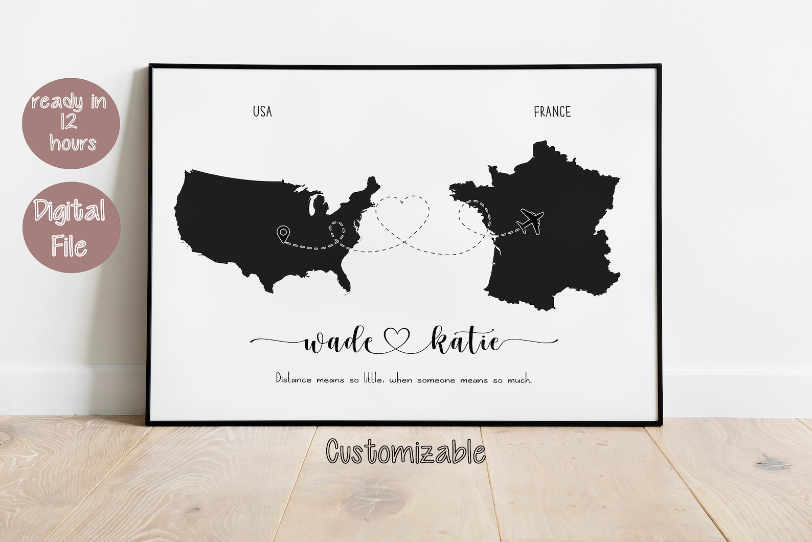 Personalised Map Print - Any Two Countries or States - Custom Map Art ...